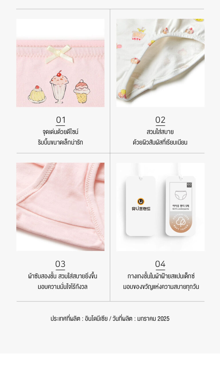 กางเกงในเด็ก 2025/Sweet Candy Girls' Triangle (5 ชิ้น) - Unifriend Thailand